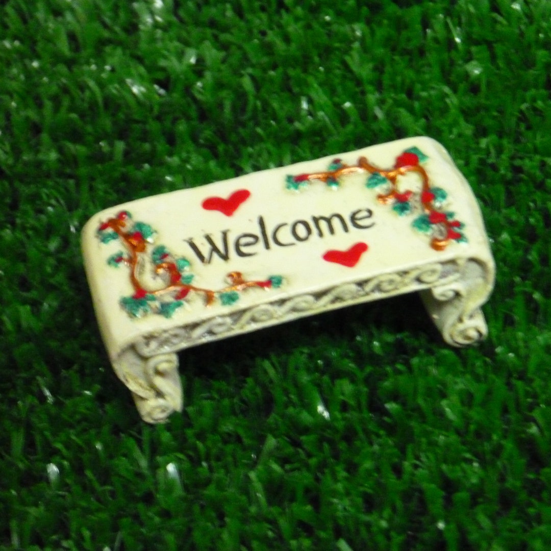 Fairy Welcome BENCH With Red HEARTS Red Berries Fairy Accessory Fairy ...