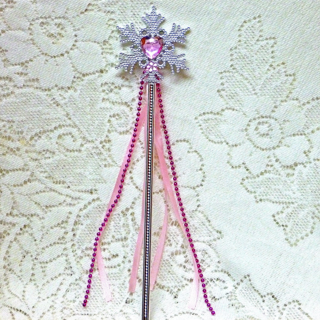 FAIRY WAND PINK Princess Wand Silver Fairy Charm Beaded Wand Heart Wand ...