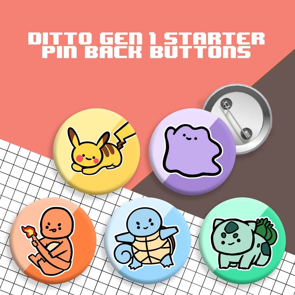 Ditto Gen 1 Starters Buttons Pokemon Kawaii Pin Back | Etsy Canada