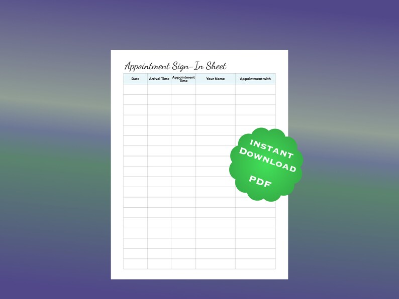 Printable Sign-in Sheet Digital Download PDF Letter Size - Etsy