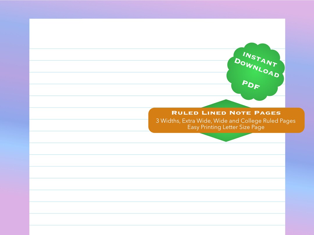 Printable Simple Lined Notebook Pages, 3sizes, Extra Wide, Wide, and ...