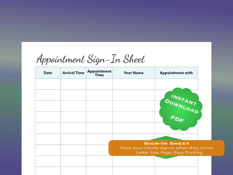 Printable Sign-in Sheet Digital Download PDF Letter Size - Etsy