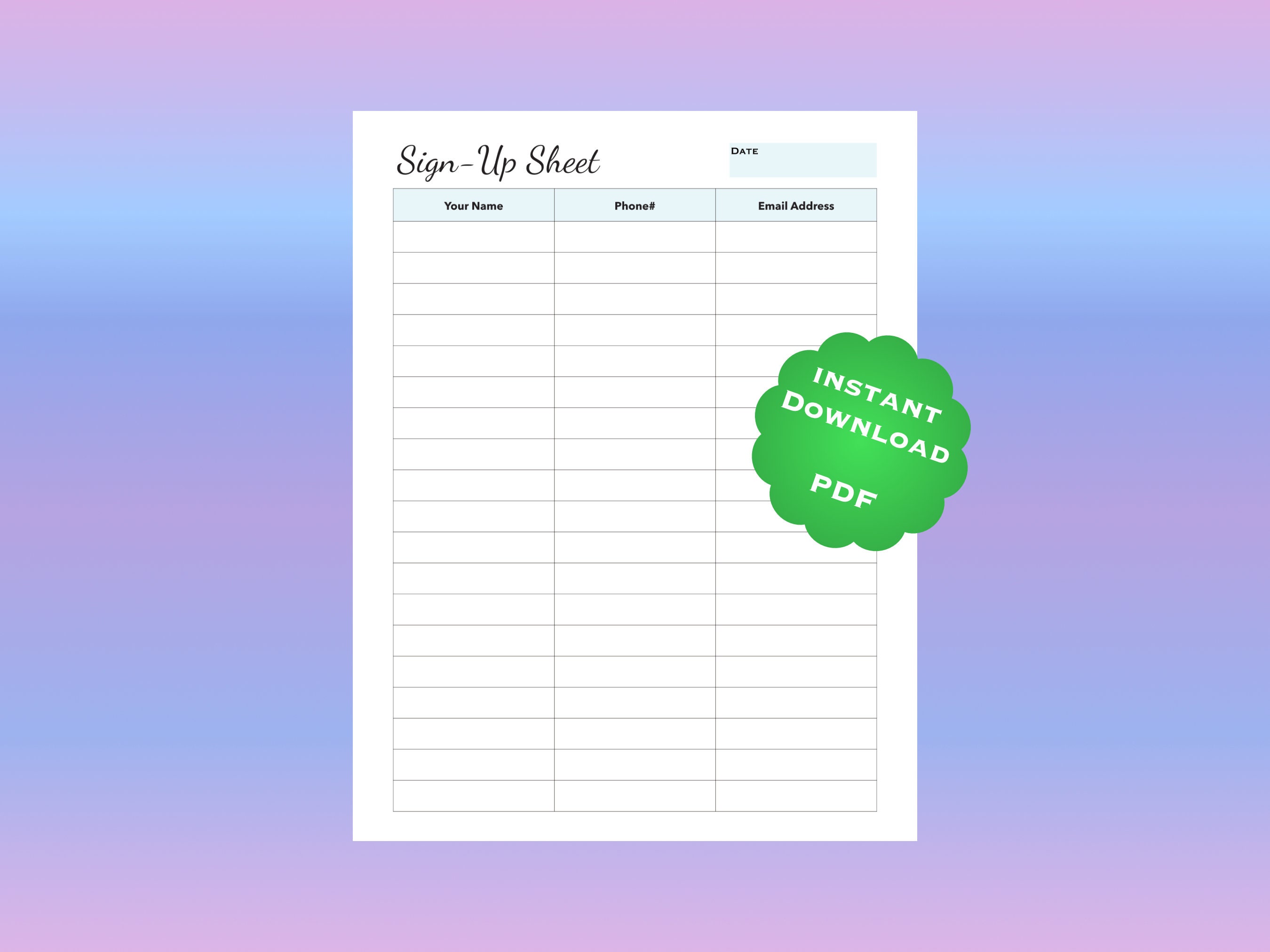 Printable Sign-up Sheet Digital Download PDF Letter Size - Etsy
