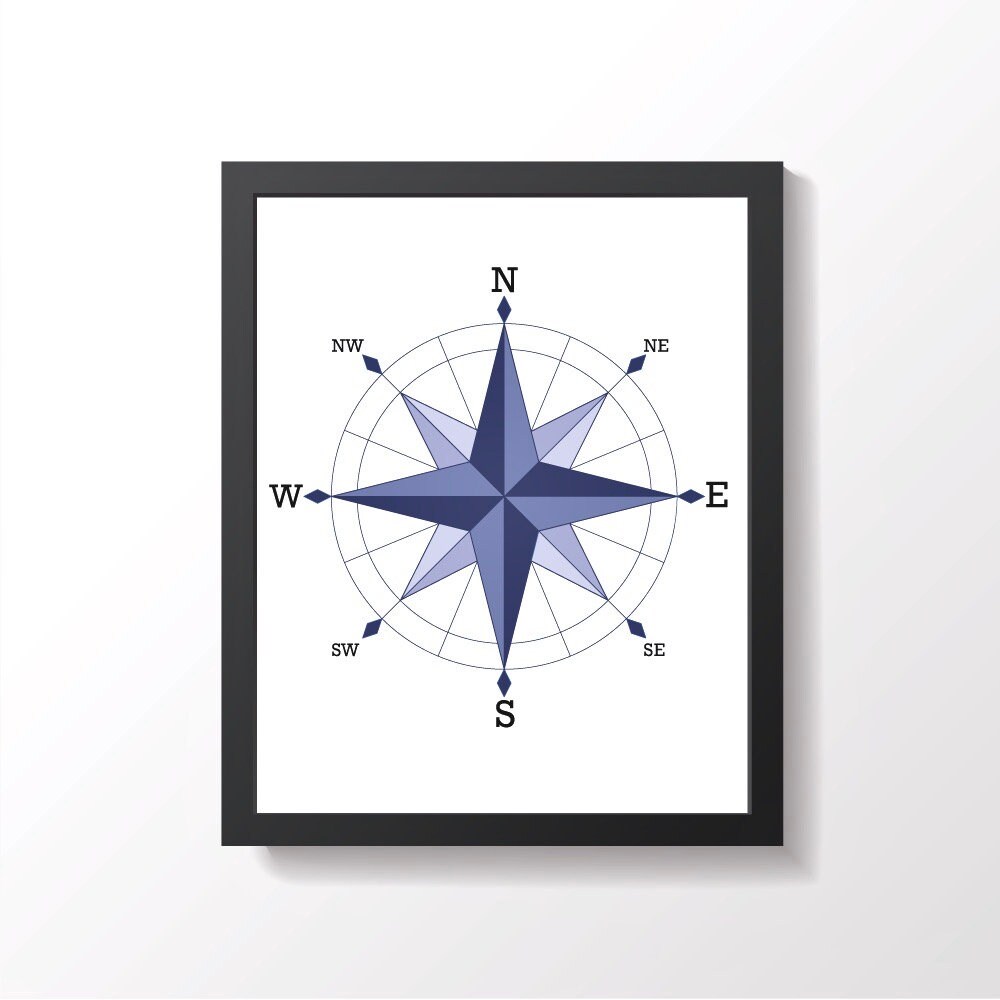 Compass Art Print, Navy Blue, Downloadable Wall Art, Printable, Print ...