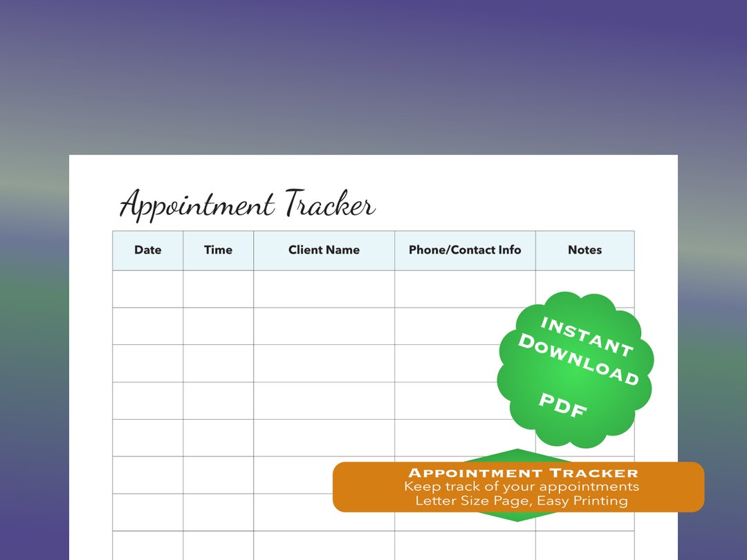 Printable Appointment Tracker Digital Download PDF Letter Size - Etsy