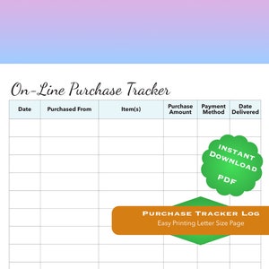 Printable On-line Purchase Tracker Log Sheet Digital Download PDF ...