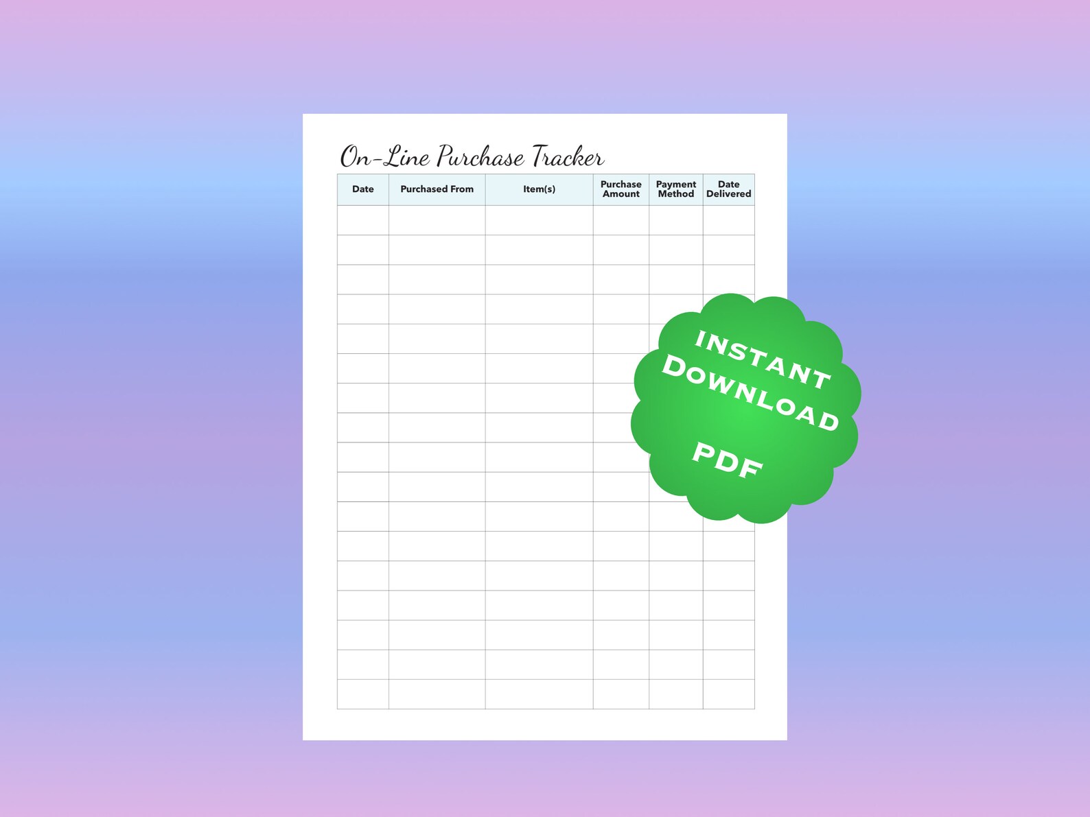 Printable On-line Purchase Tracker Log Sheet Digital Download PDF ...