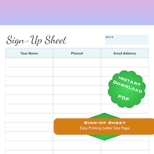 Printable Sign-up Sheet Digital Download PDF Letter Size - Etsy