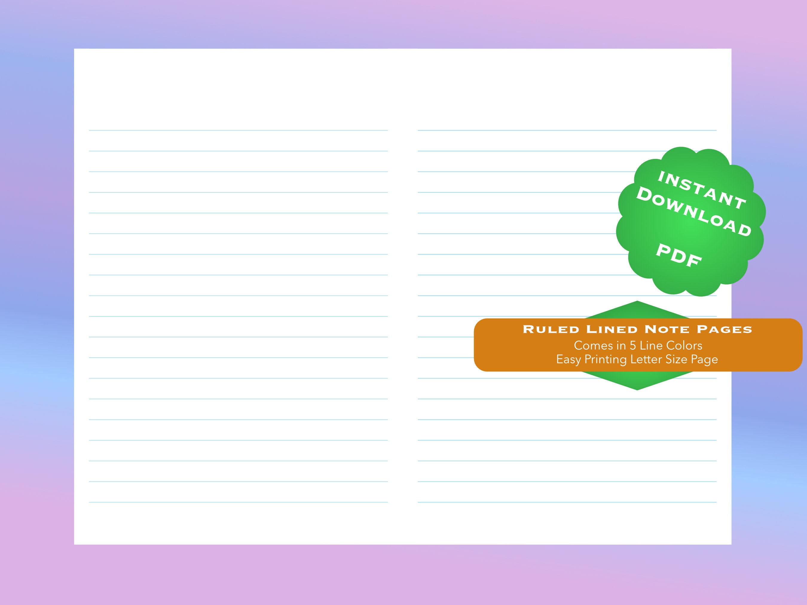 Printable Lined Note Pages, in 5 Colors, Print and Cut Into Two 5.5”x8 ...