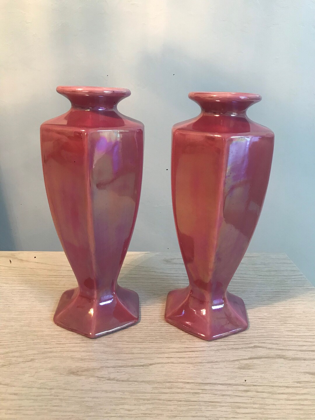 Antique English Pink Luster Vases. - Etsy
