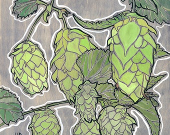 Botanical Printable Wall Art Hops Plant Black and White Graphic Hop ...