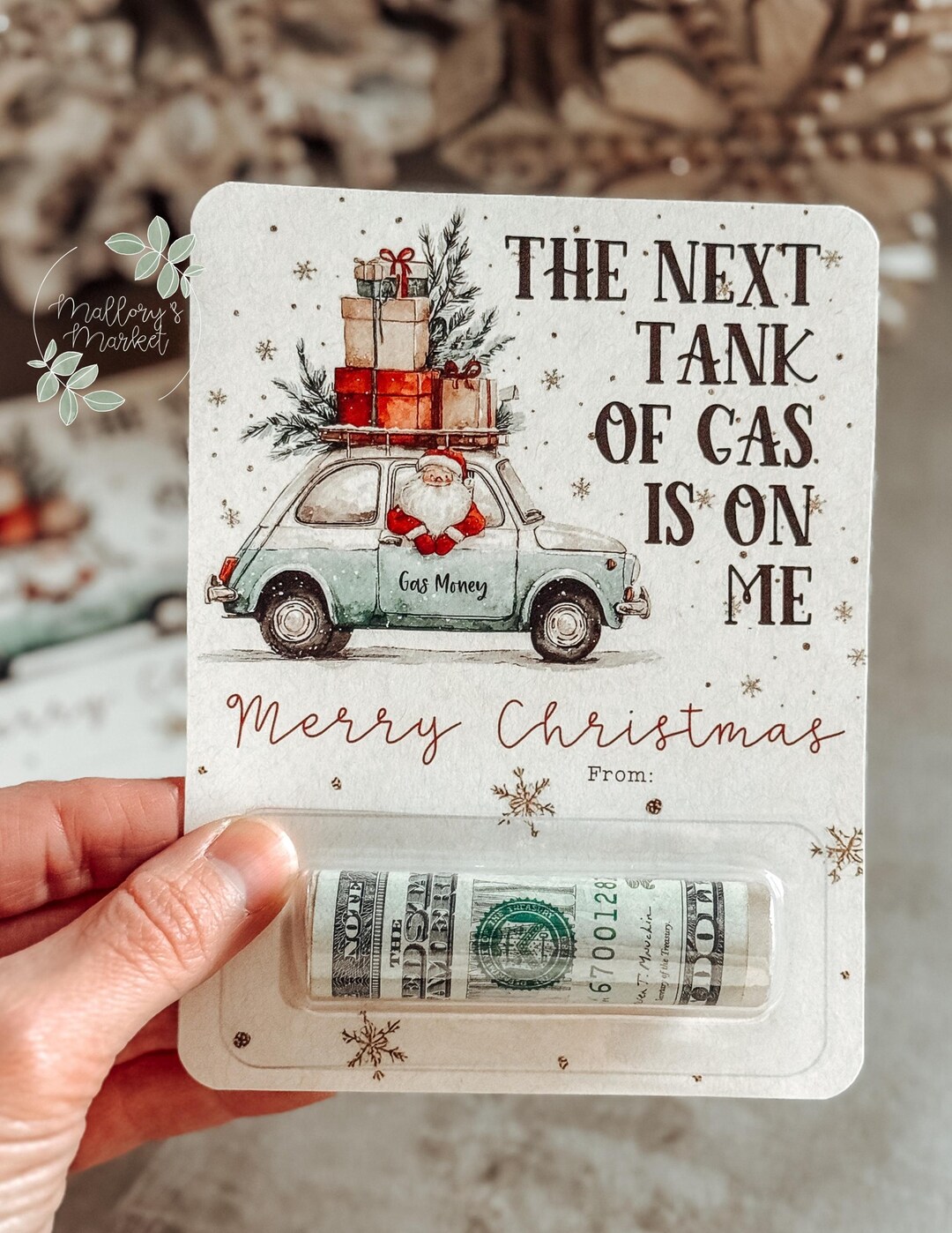 Printable Money Holder Card | Gas Money Gift (PDF) | Christmas Card - Etsy