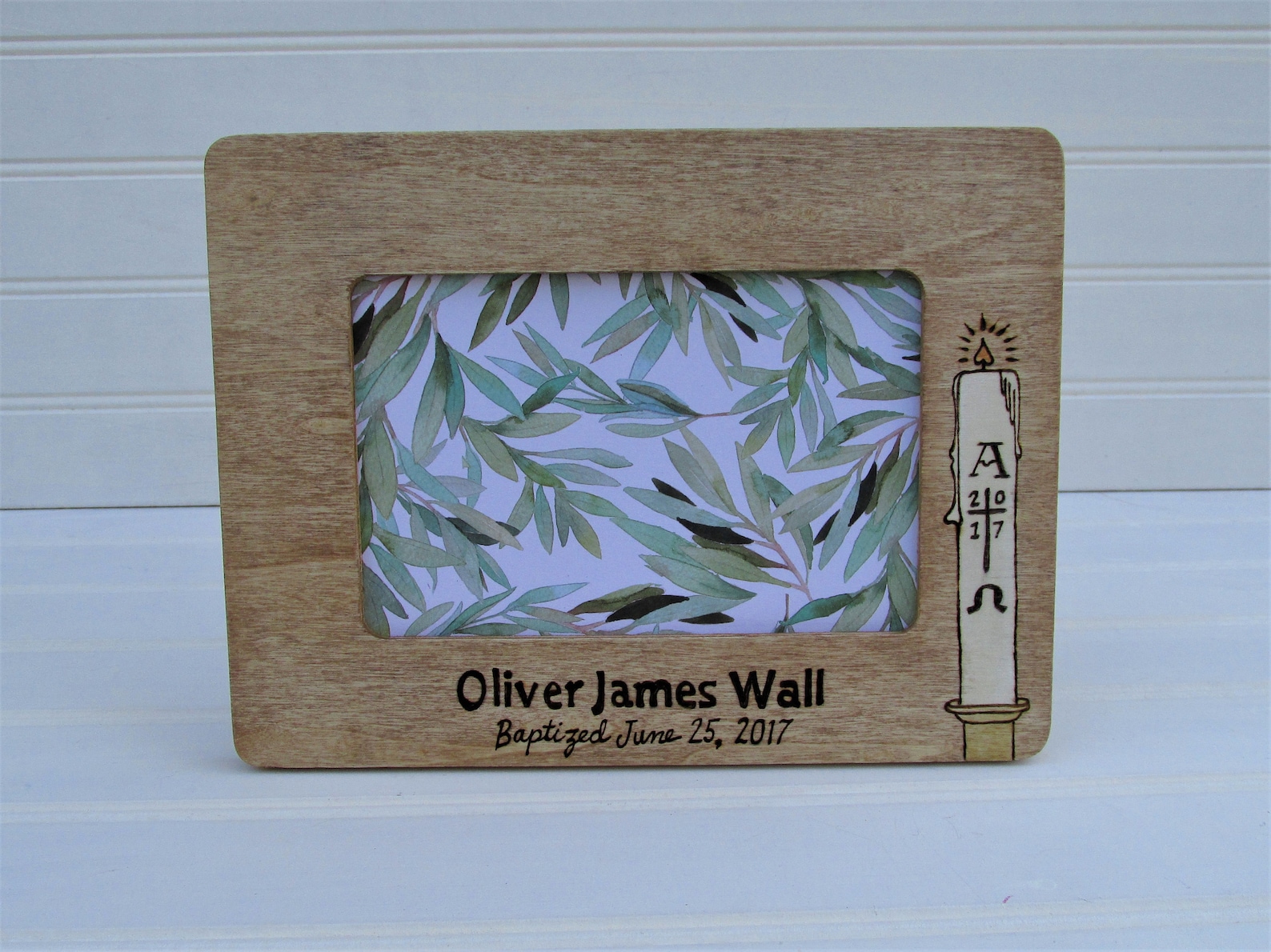 Customized Baby Baptism Wood Burned Picture Frame White Catholic Pascal ...