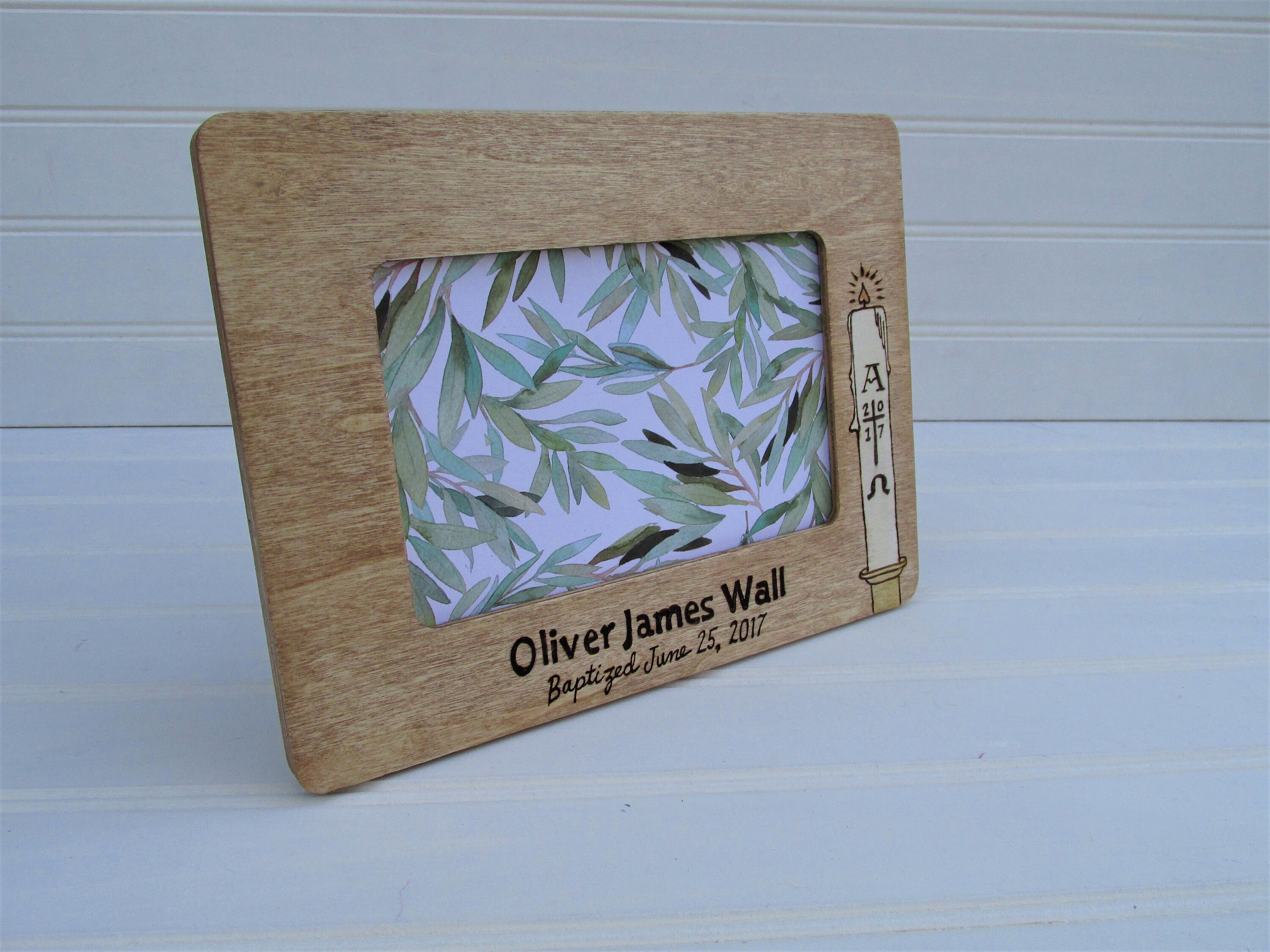 Customized Baby Baptism Wood Burned Picture Frame White Catholic Pascal ...