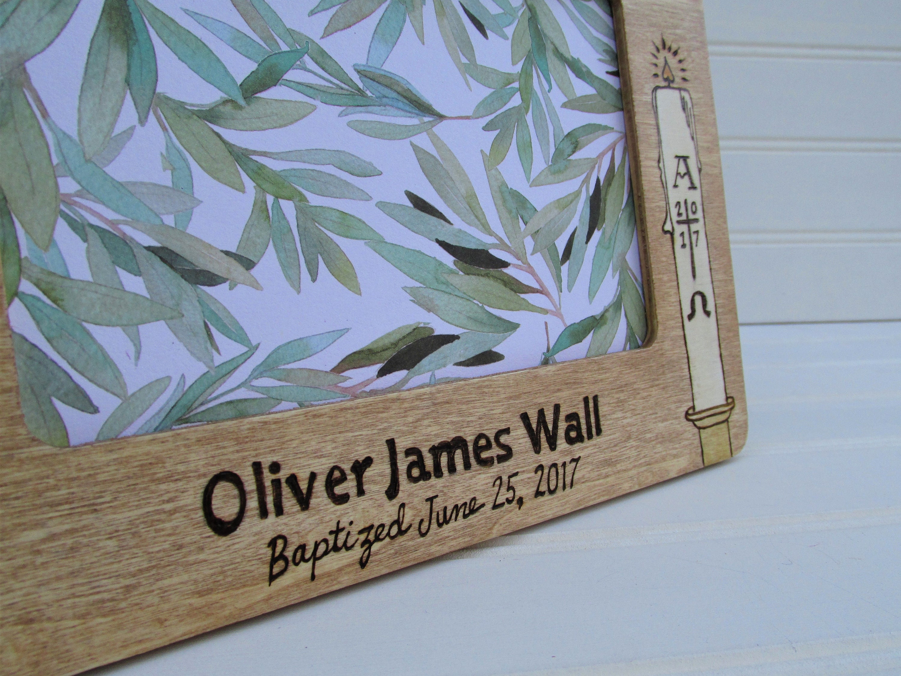 Customized Baby Baptism Wood Burned Picture Frame White Catholic Pascal ...