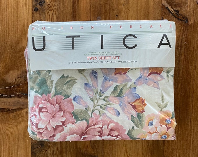 90s Floral Sheets. 1990s Utica Twin Sheet Set. Pillowcase, Flat Sheet ...