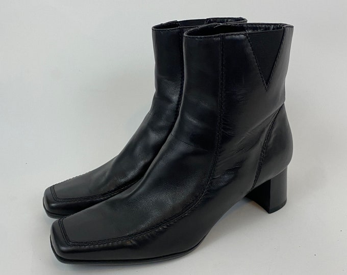 Y2k Boots. 2000s Black Square Toe Zip up Boots. Nine West. Leather ...