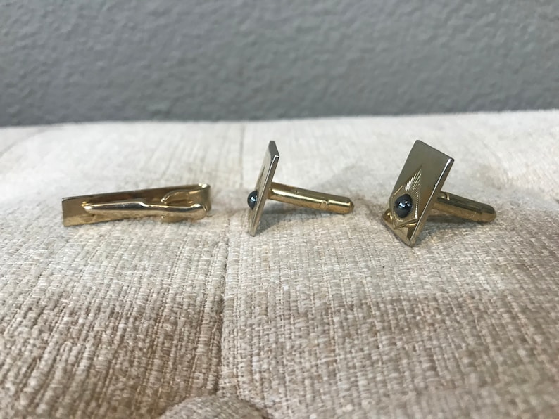 Vintage Tie Clip and Cuff Link Set. Silver Tie Pin and - Etsy