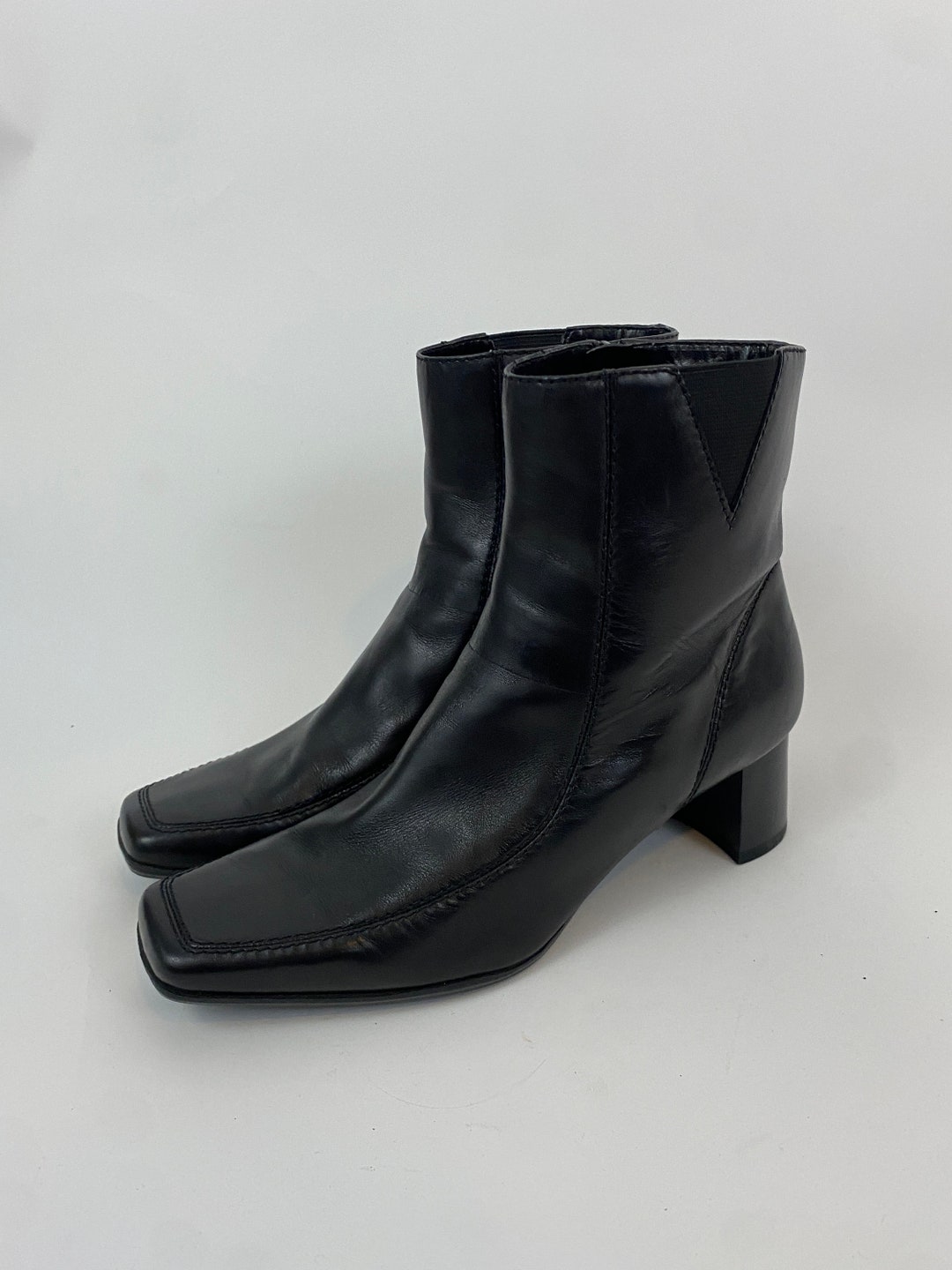 Y2k Boots. 2000s Black Square Toe Zip up Boots. Nine West. - Etsy
