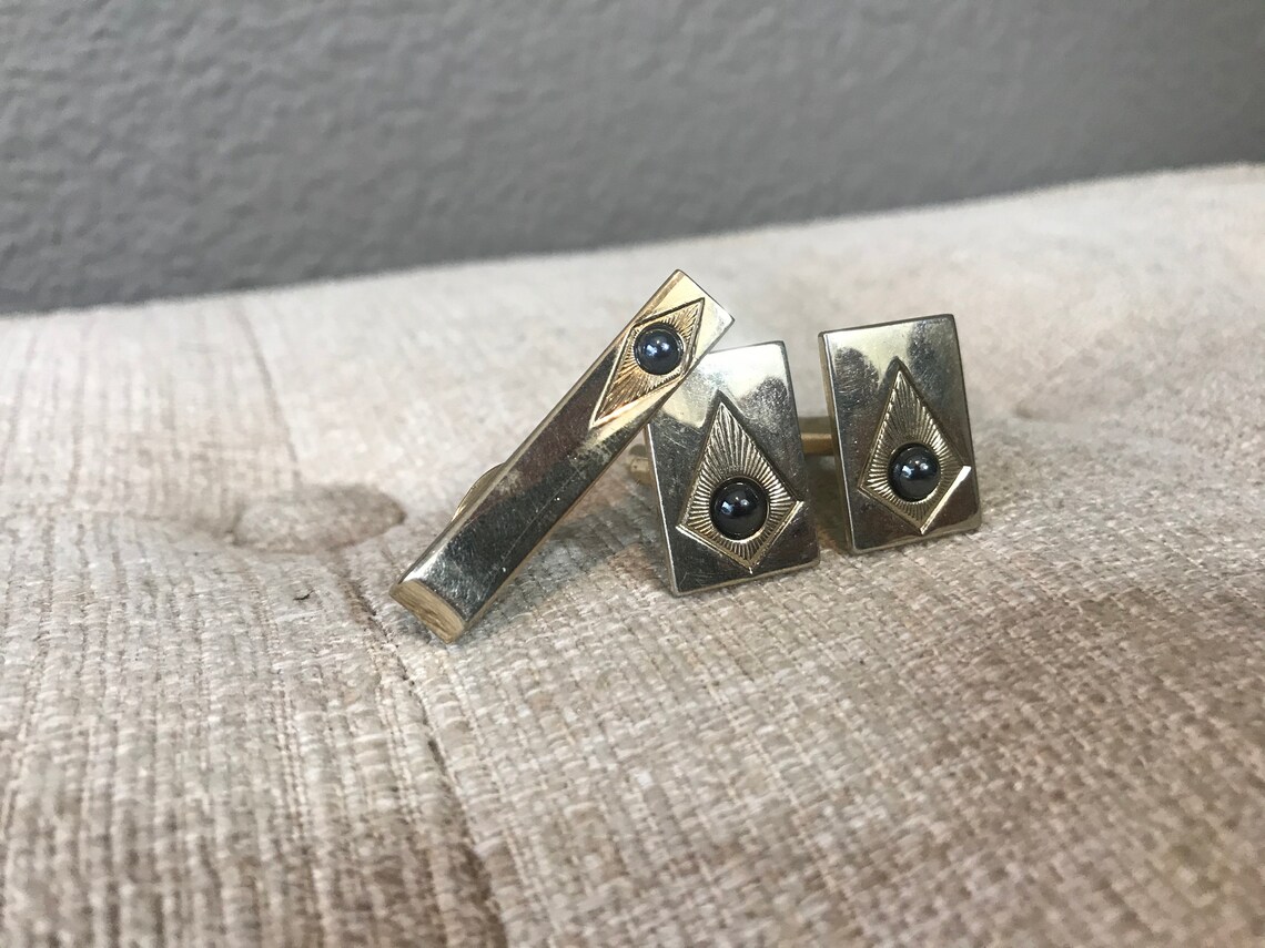 Vintage Tie Clip and Cuff Link Set. Silver Tie Pin and - Etsy