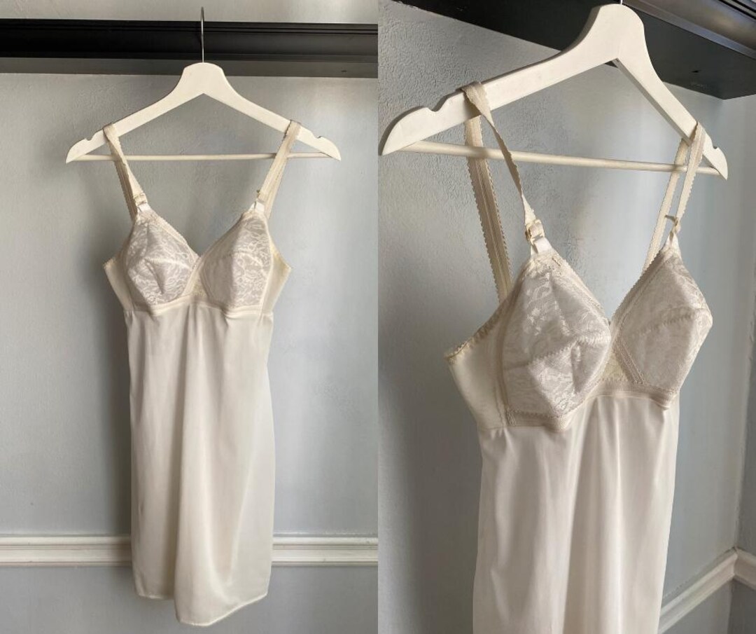 Vintage White Dress Slip With Built in Bra. Lace. 34 B. Cest Cheers! - Etsy