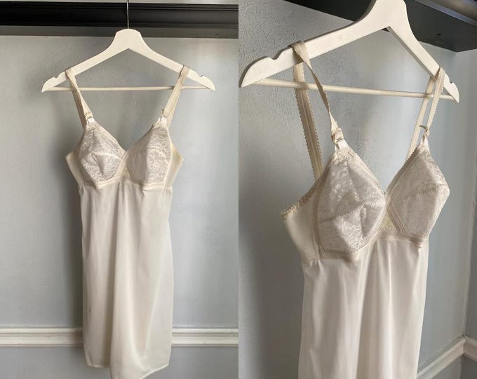 Vintage White Dress Slip With Built in Bra. Lace. 34 B. Cest Cheers! - Etsy