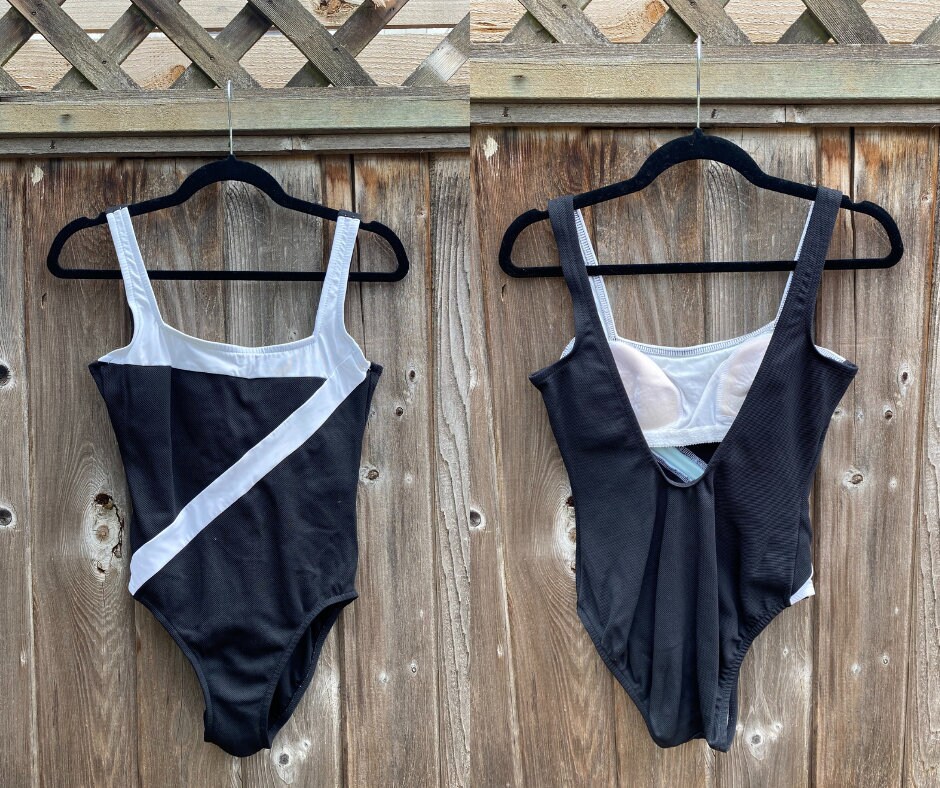 90s Black and White Swimsuit. 1990s One Piece Swim Suit. Medium. - Etsy
