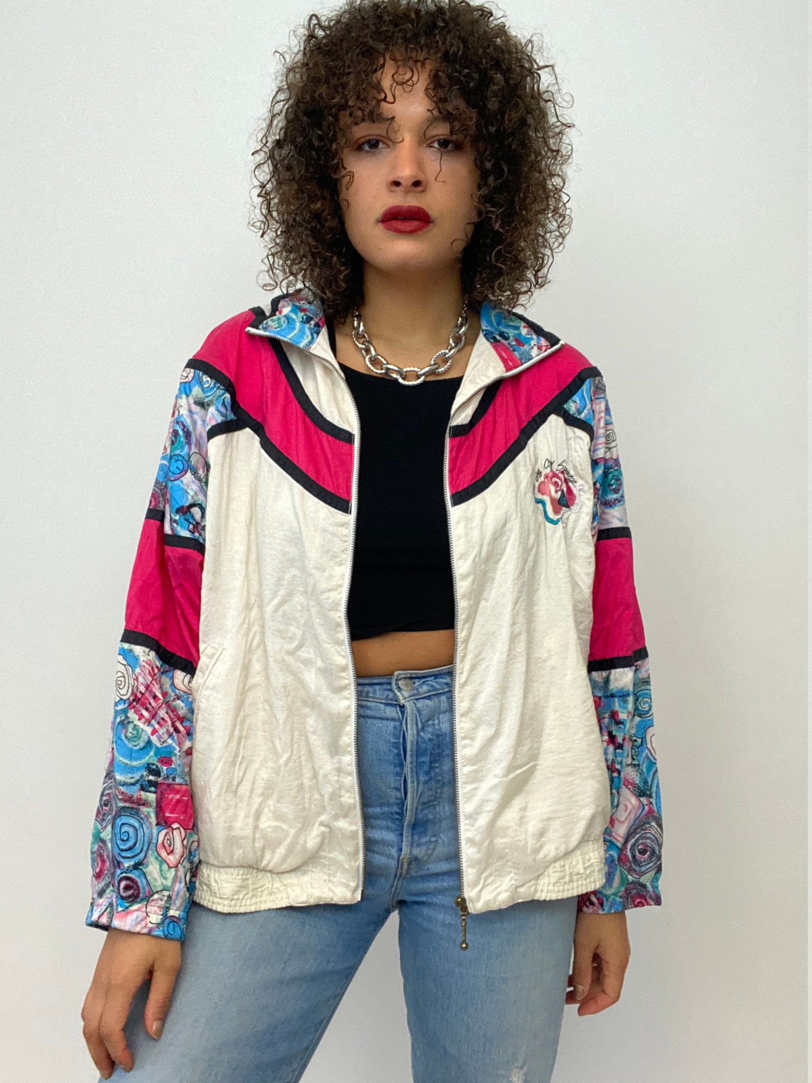 80s Windbreaker. 1980s Colorful Coat. Large. Medium. Pink. Abstract ...