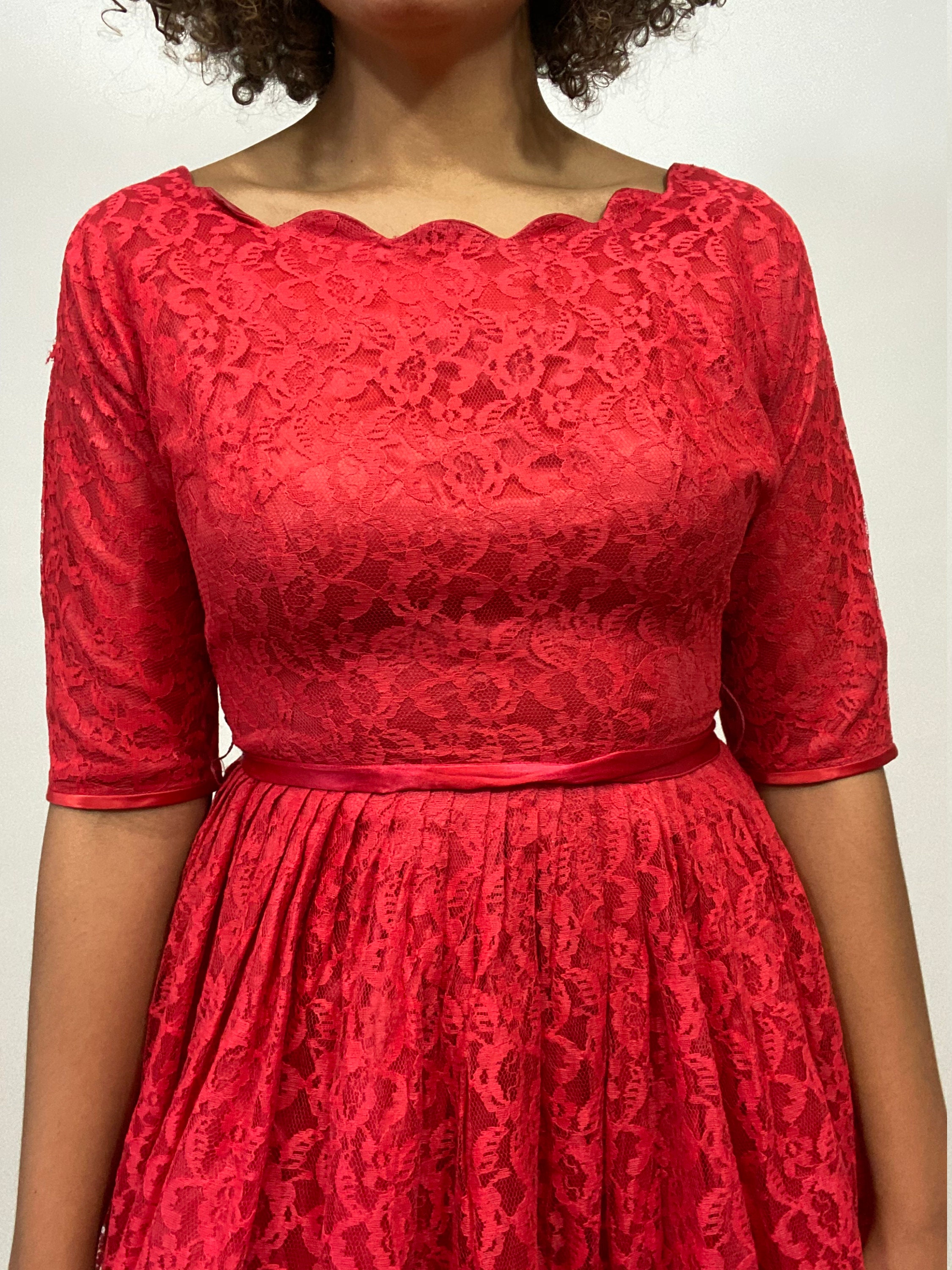 50s Red Lace Dress. 1950s Floral/Flower/Rose Lace Cocktail | Etsy
