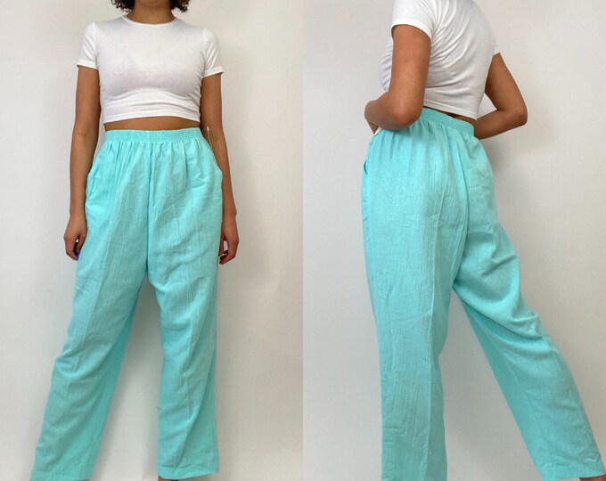 80s Teal Pants. 1980s Pants. High Waist. Large. XL. - Etsy