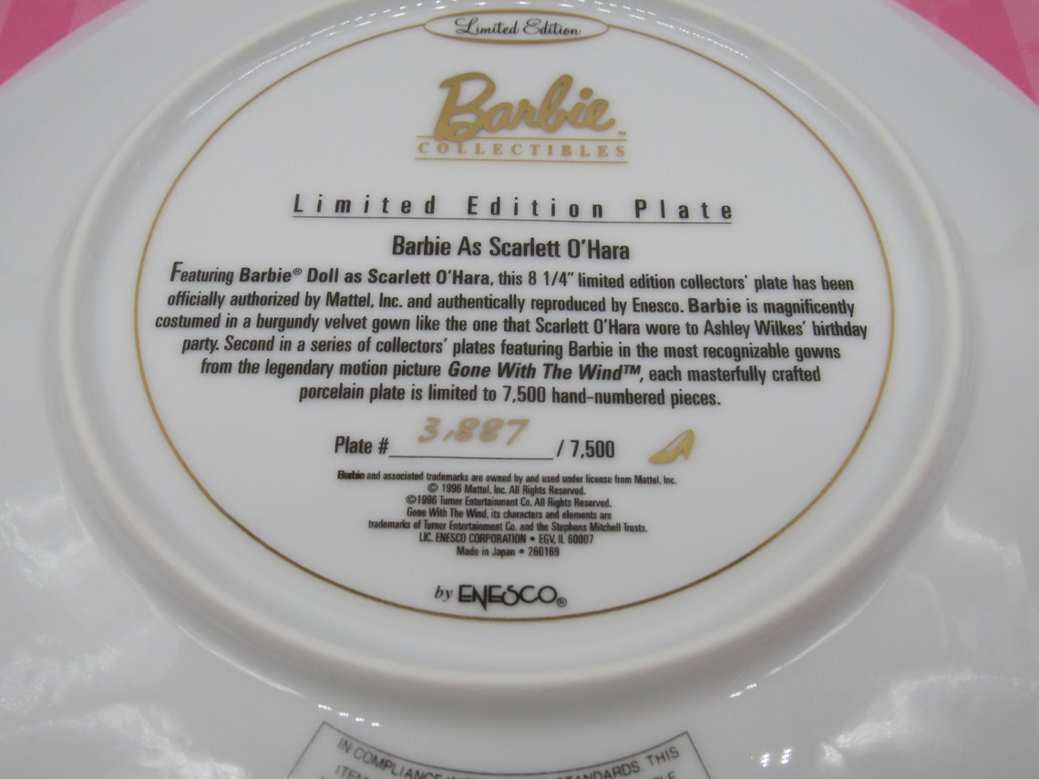Enesco Barbie as Scarlett O'hara Collector Plate Barbie Collectibles - Etsy