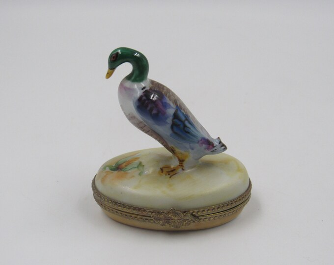 Limoges Oval Shaped Trinket Box With Mallard Duck CM Peint Mein France ...