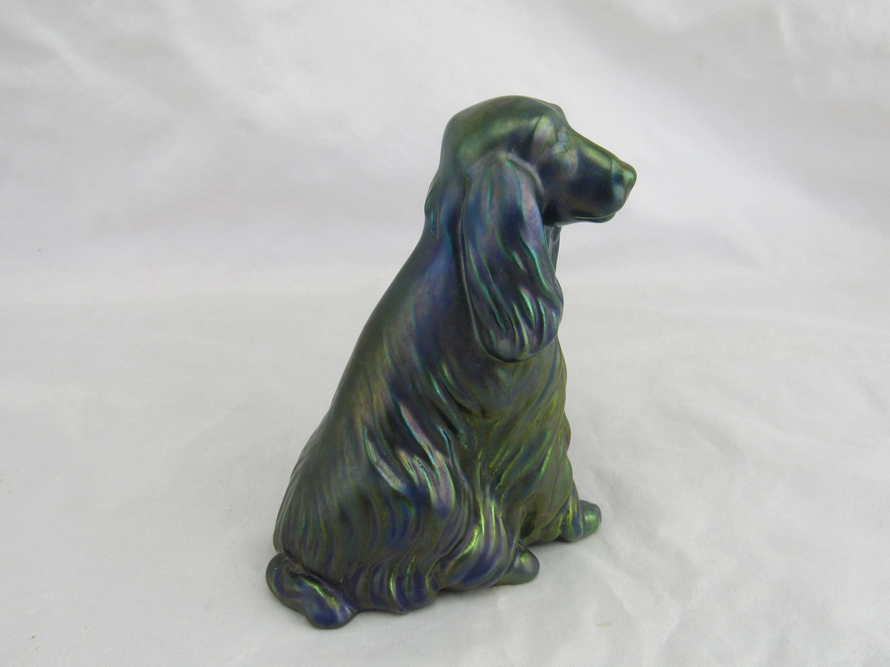 Zsolnay Eosin Cocker Spaniel Dog Figurine, Iridescent Dark Green ...