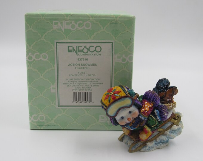 Enesco Action Snowmen Snowman on Sled in Laying Position in Box - Etsy