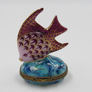 Limoges Tropical Fish Pink Red Gold Gilt Peint Main MJP France Trinket ...