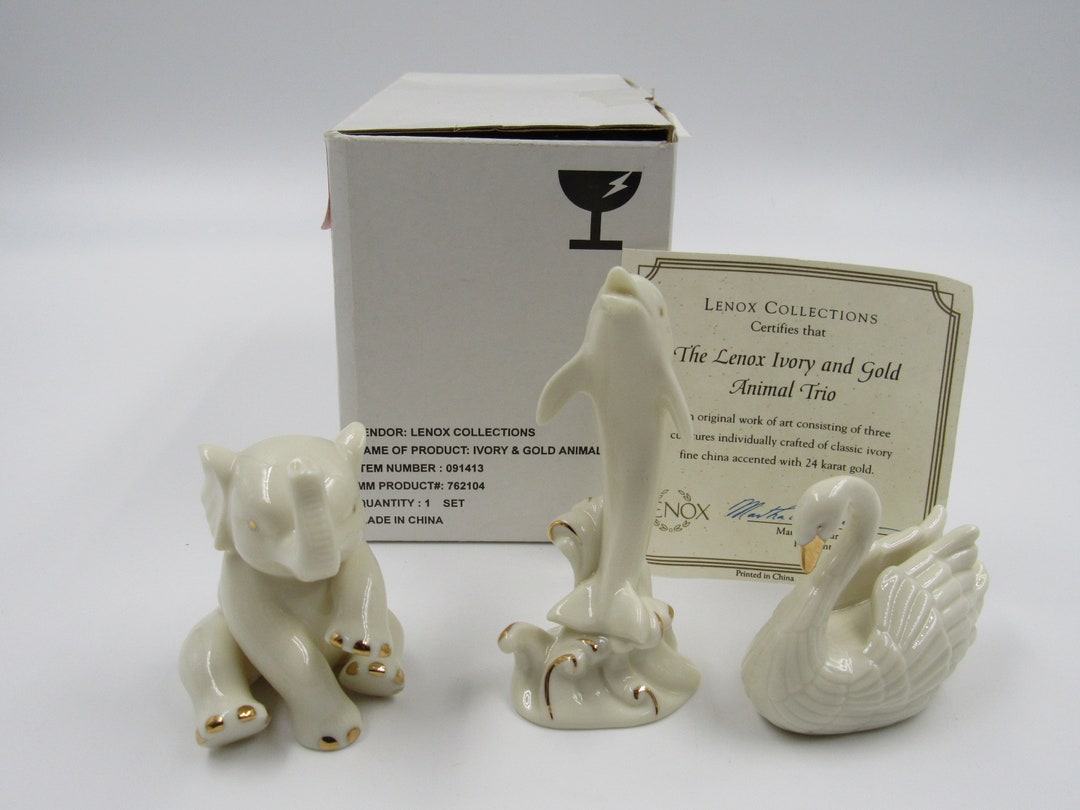 Lenox Collections Animal Trio Swan Elephant Dolphin With Box - Etsy
