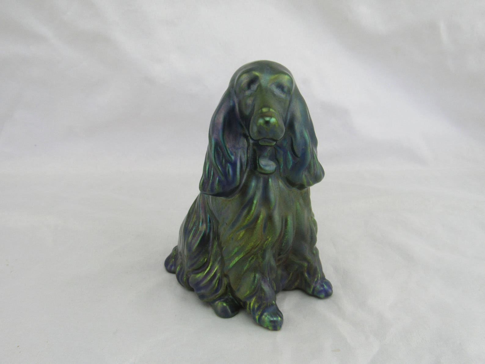 Zsolnay Eosin Cocker Spaniel Dog Figurine, Iridescent Dark Green ...