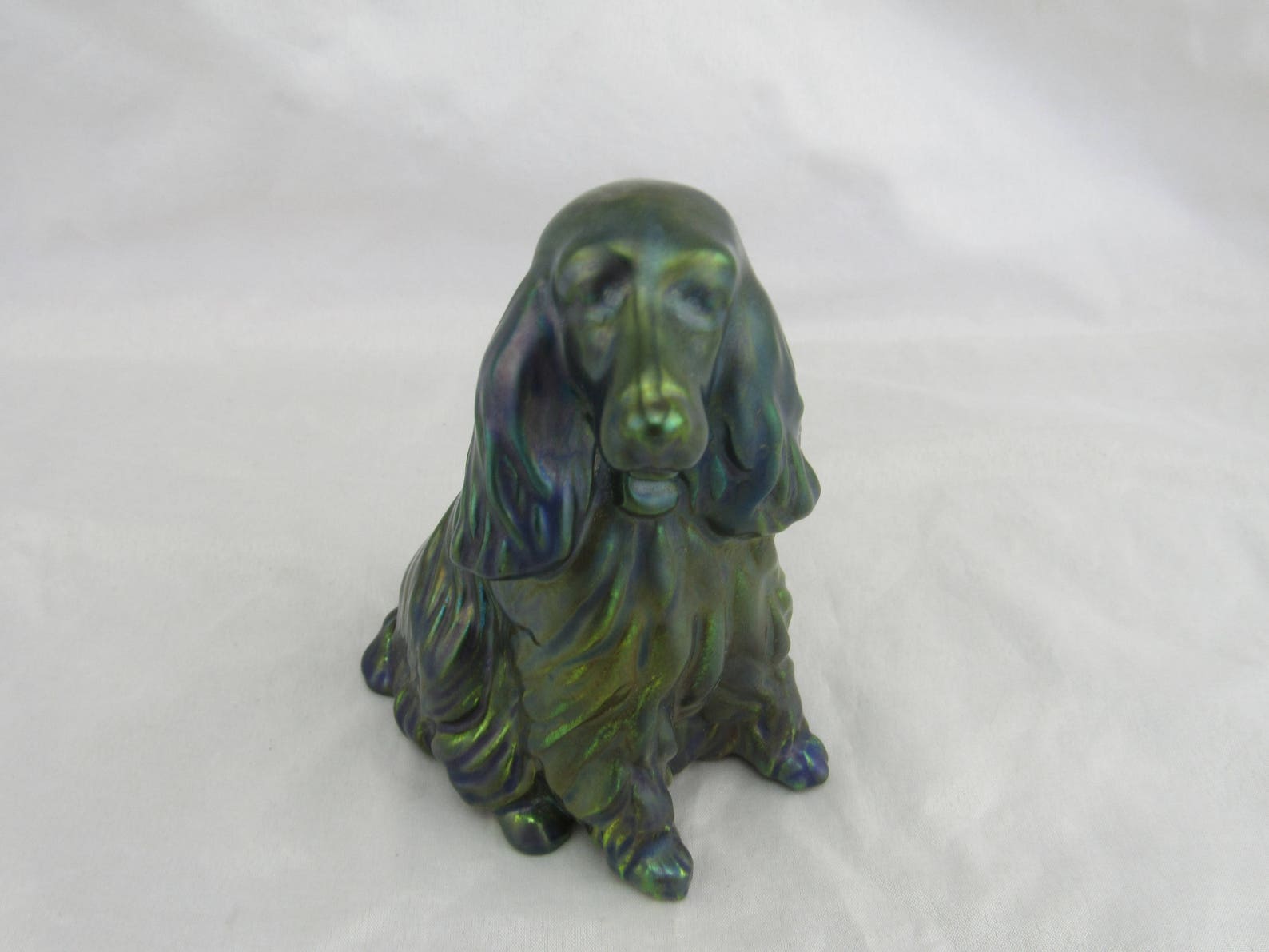 Zsolnay Eosin Cocker Spaniel Dog Figurine, Iridescent Dark Green ...