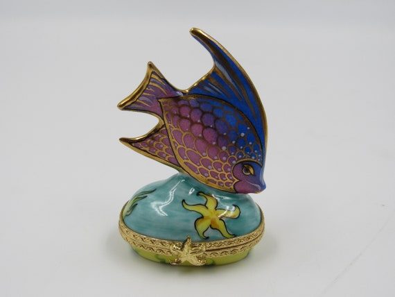Limoges Tropical Fish Pink Blue Colorful Peint Main France | Etsy
