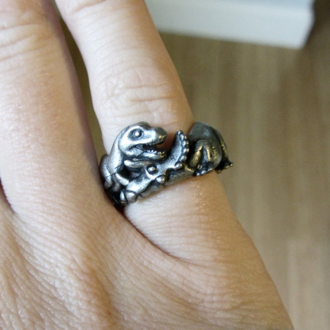Battling Dinosaurs Ring - T-rex and Triceratops, Dinosaur Ring - Etsy