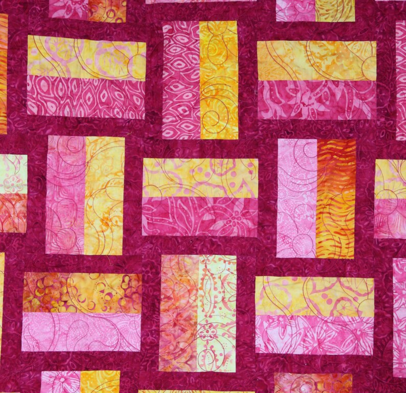 Batik Quilt Double/full Pink/yellow Raspberry Lemonade - Etsy