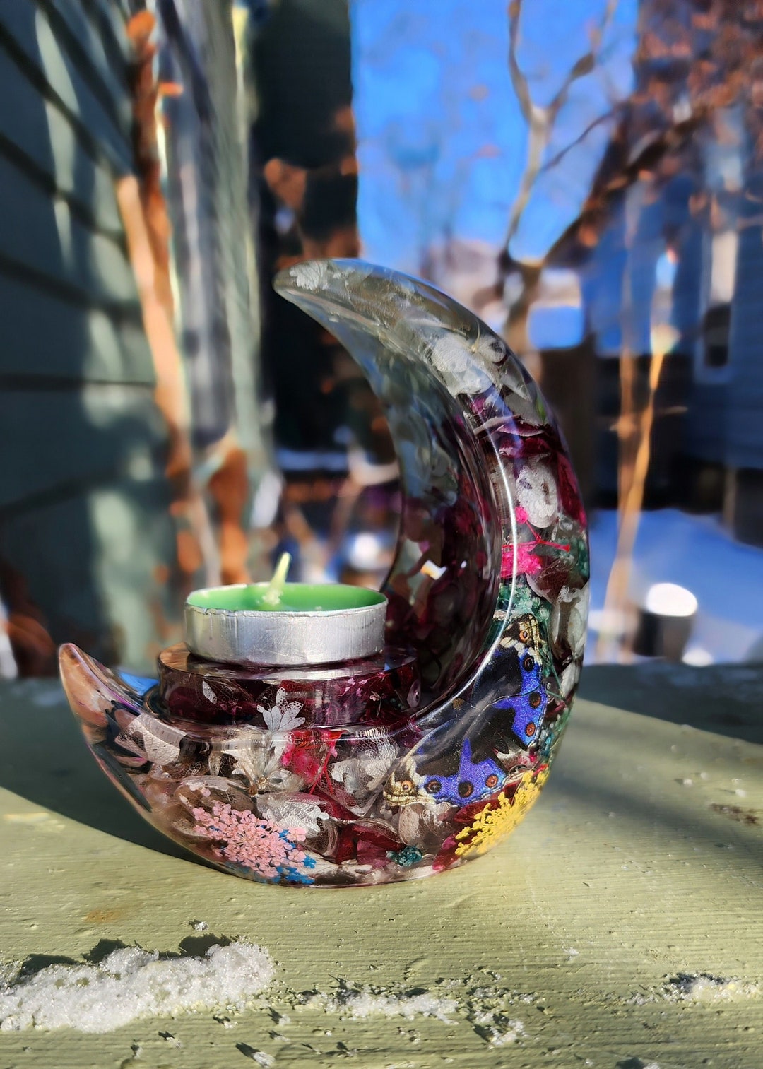 Cottagecore Fairycore * Epoxy Resin Tea Light Holder With Miniature ...