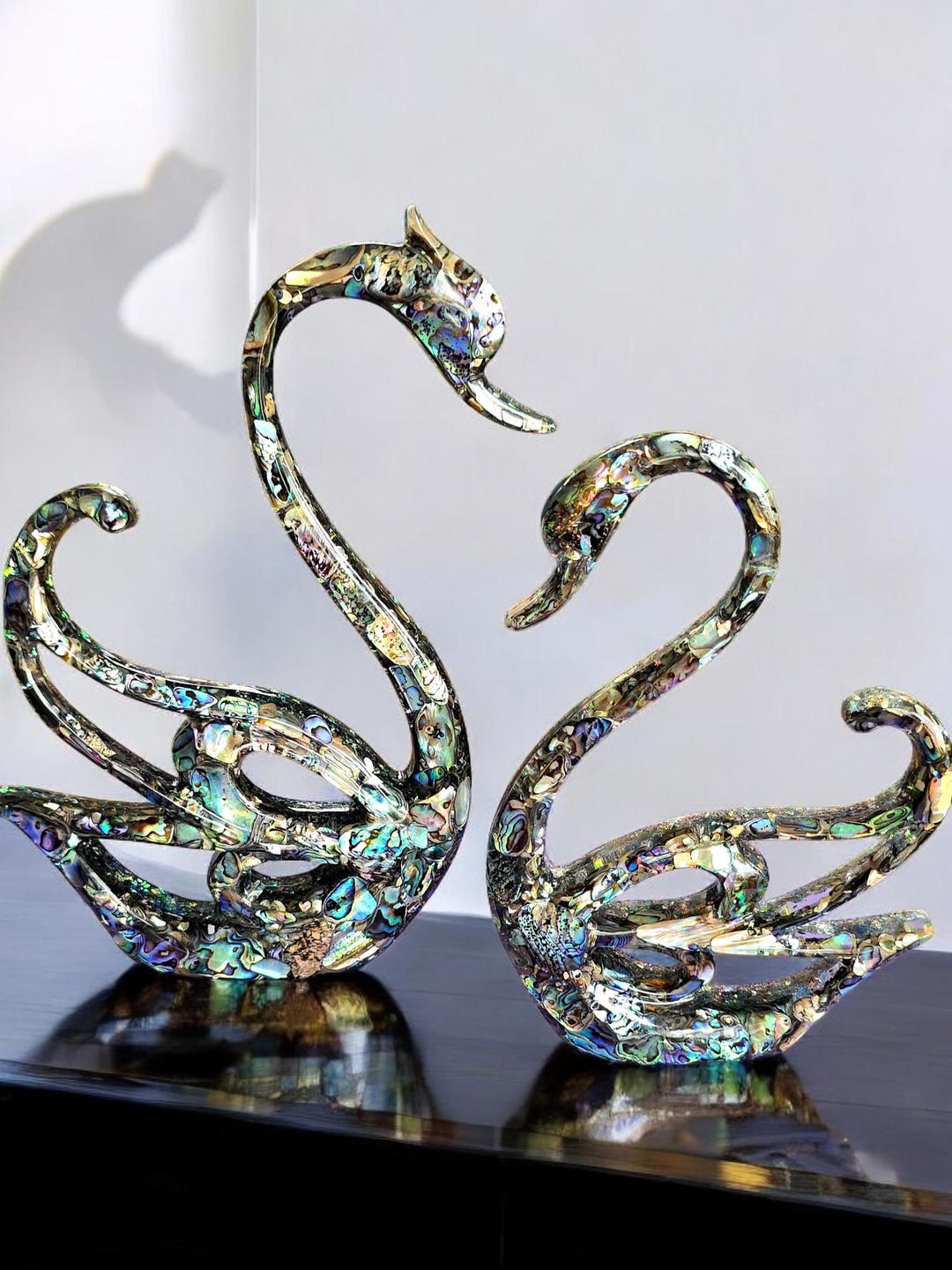 Abalone Shell Swan Decor Set * Reversible Decorative Swans - Etsy