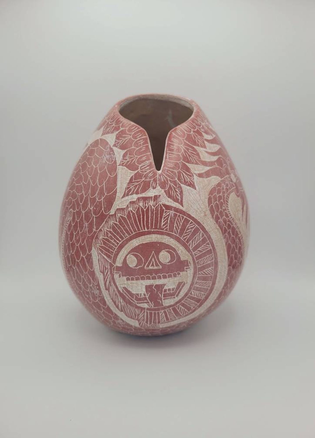 Handmade Barro Aztec Vase Engarved Quetzalcoatl Mictlantecuhtli ...