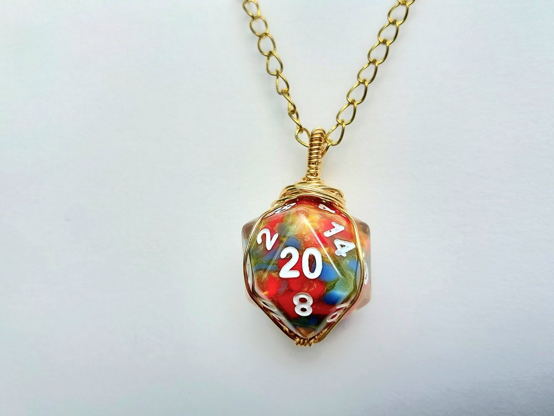 Rainbow D20 Pendant Gold Wire Wrapped Necklace / TTRPG Gift / D&D / Dnd ...