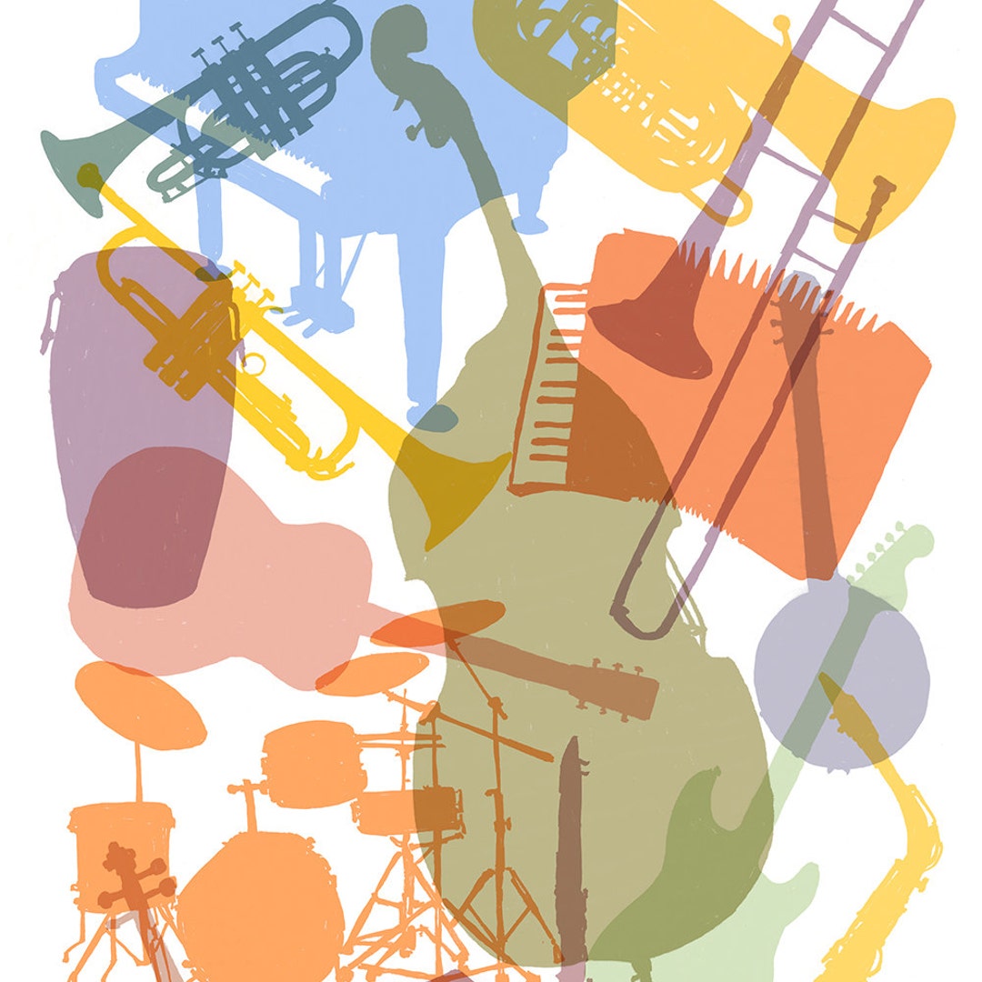 Poster of Music Instruments, Collage Illustration Print, Wall Art for ...