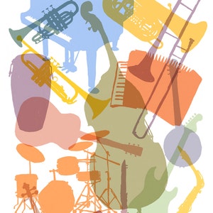 Poster of Music Instruments, Collage Illustration Print, Wall Art for ...