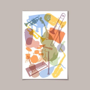 Poster of Music Instruments, Collage Illustration Print, Wall Art for ...