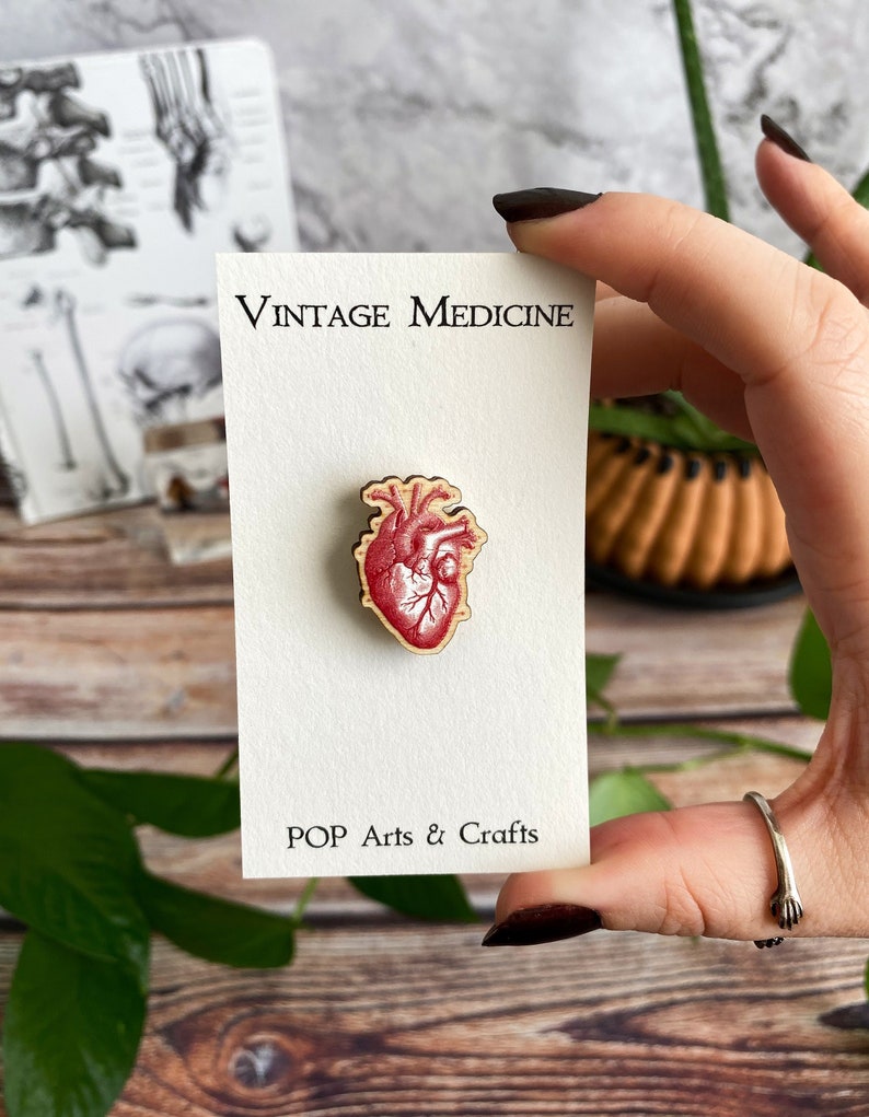 Anatomical Heart Pin 1 Wooden Pin Gothic Brooch - Etsy