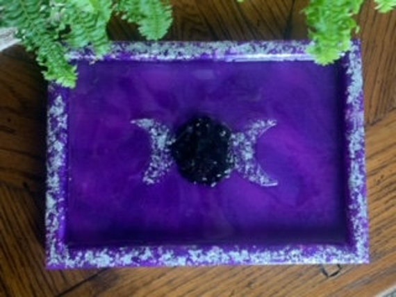 Purple & Black Obsidian Triple Moon Tray - Etsy